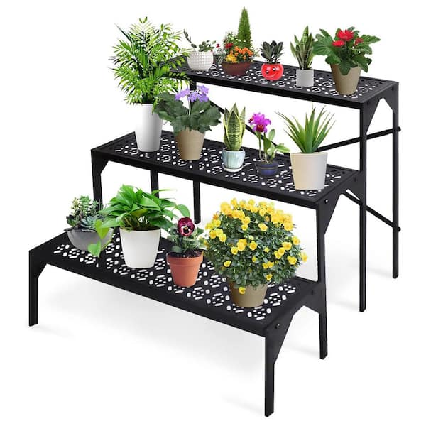 28in. x22. 3in. x28in. Indoor/Outdoor 3 Tiers Metal Plant Stand, Ladder ...
