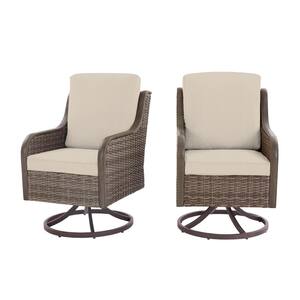 Hampton Bay Windsor Brown Wicker Outdoor Patio Swivel Dining Chair with ...