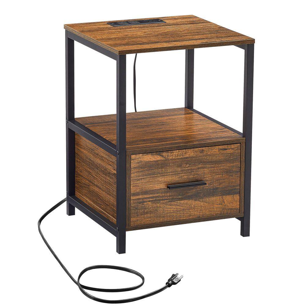 VECELO Nightstand with Charging Station End/Side Table with Storage ...
