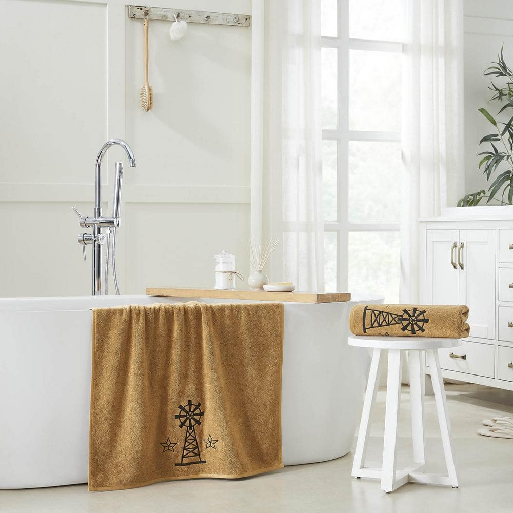 VHC Brands Windmill and Stars Doe Tan Country Black Cotton Bath Towel ...