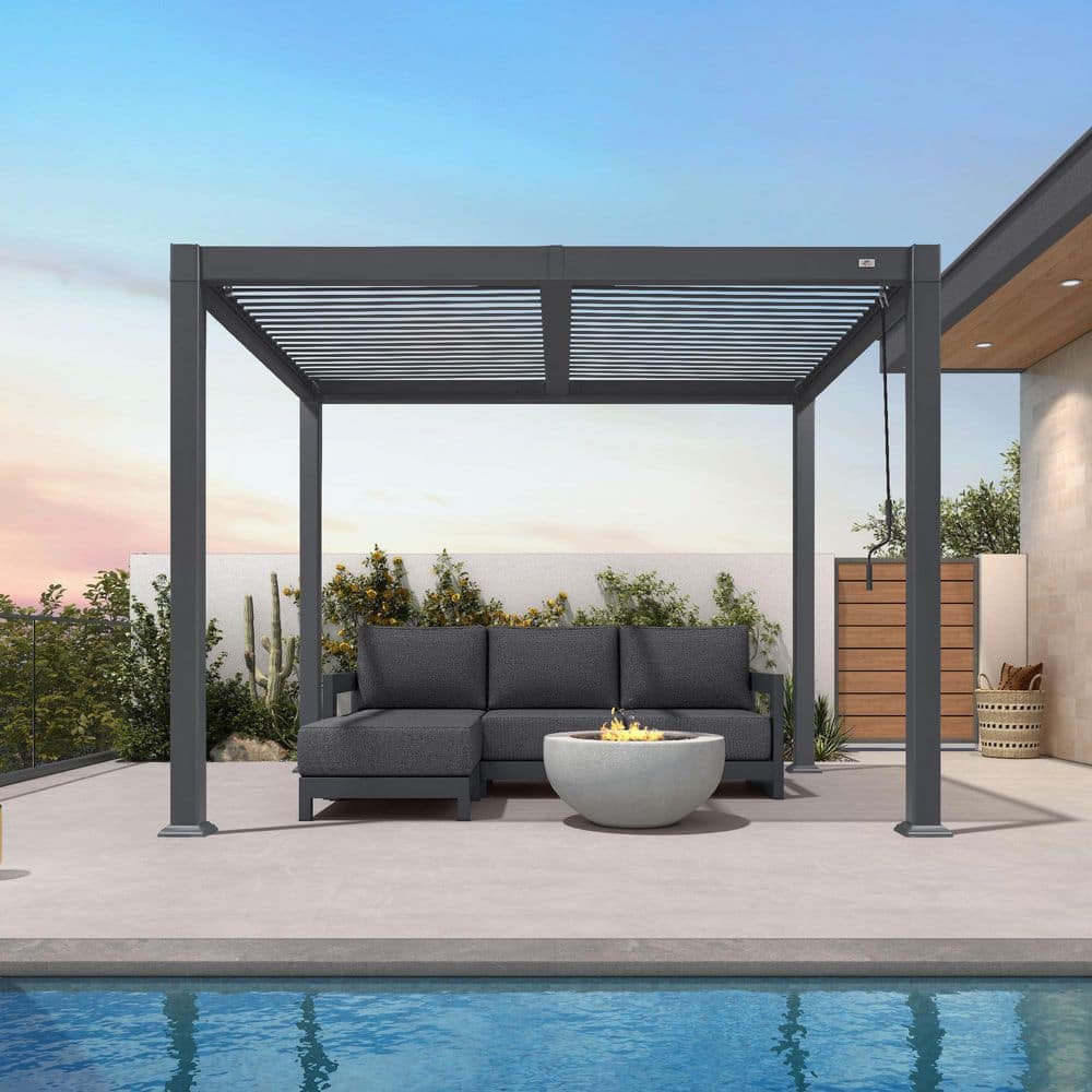 PURPLE LEAF 8 ft. x 10 ft. Gray Aluminum Outdoor Louvered Pergola with ...