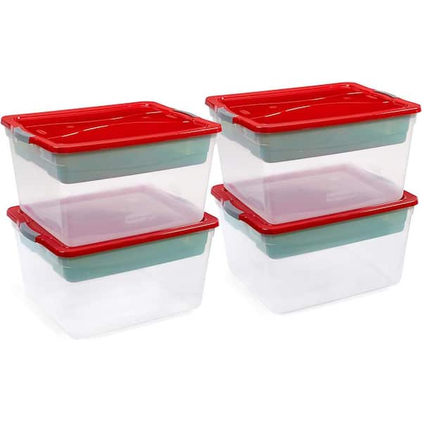 Rubbermaid Cleverstore 71 qt. Clear Holiday Tote Bins with Tray Inserts ...