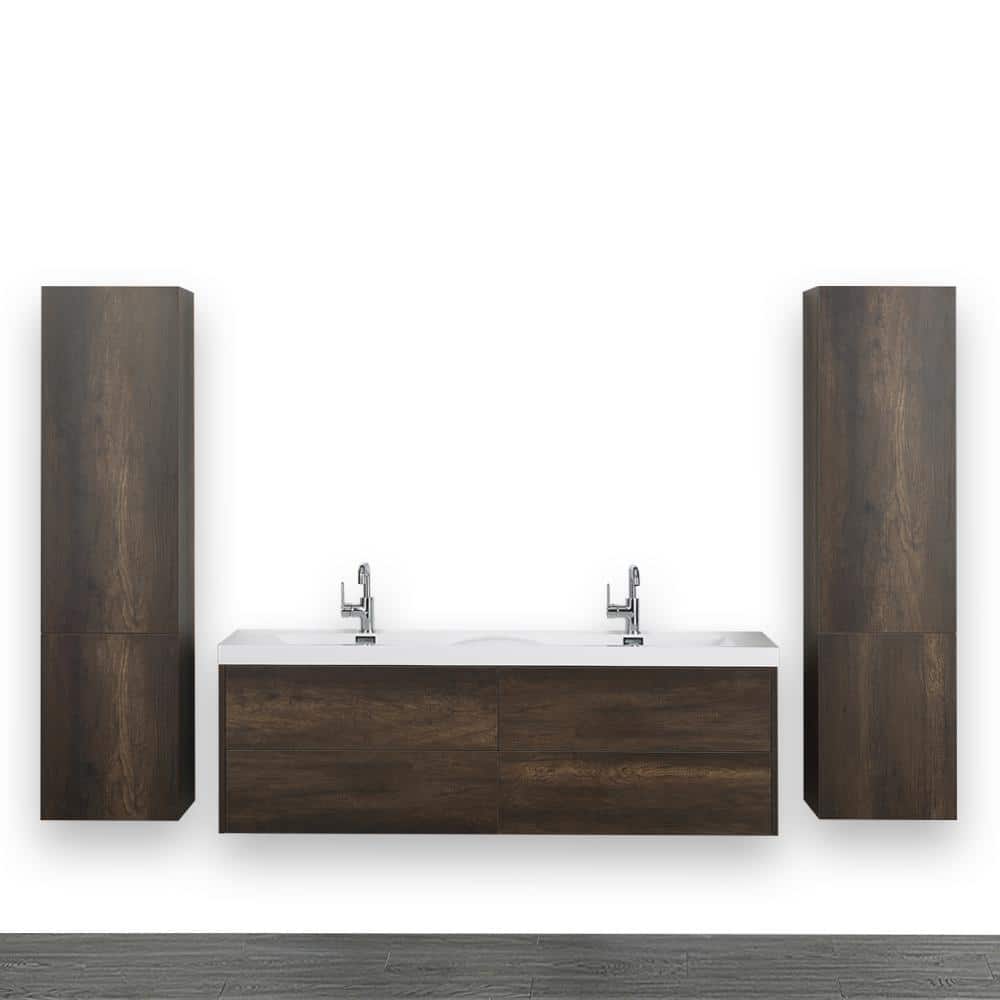 Streamline 63 in. W x 19.4 in. H Bath Vanity in Brown with Resin Vanity ...