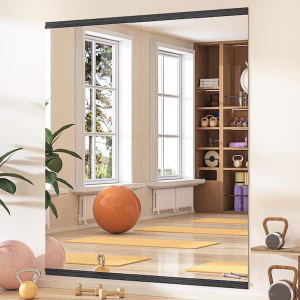 Vosuja 2 Pieces 31 in. W x 71 in. H Black Rectangle Frameless Wall ...