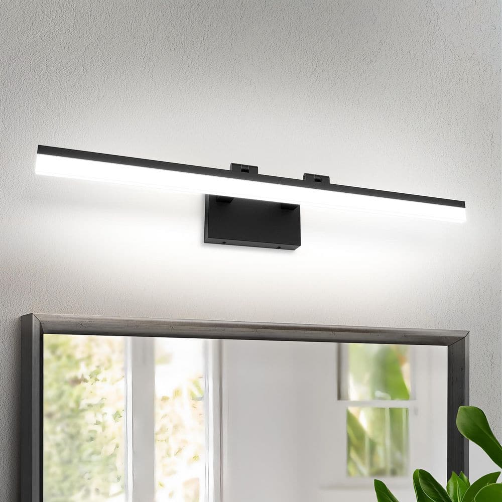 JUSHENG 31.5 in. 1 Light Black LED Vanity Light Bar with Dimmable 5500K ...