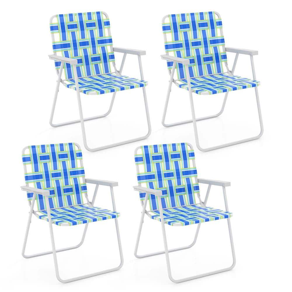 Costway 4-Pieces Blue Metal Folding Beach Chair HCST01236 - The Home Depot