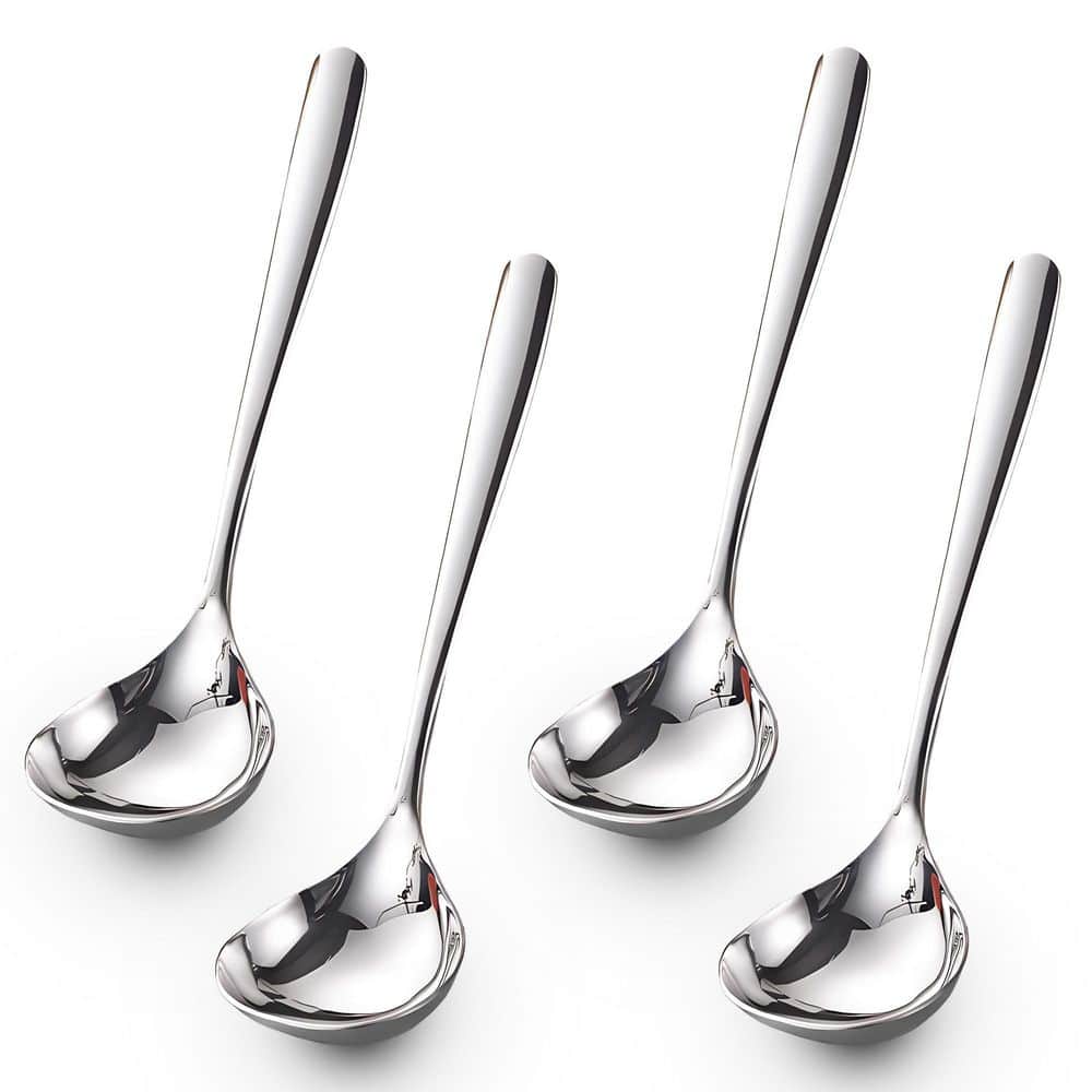 Wudkey 4-Pack 8 in. Silver Gravy Ladle, Stainless Steel Soup Ladle ...