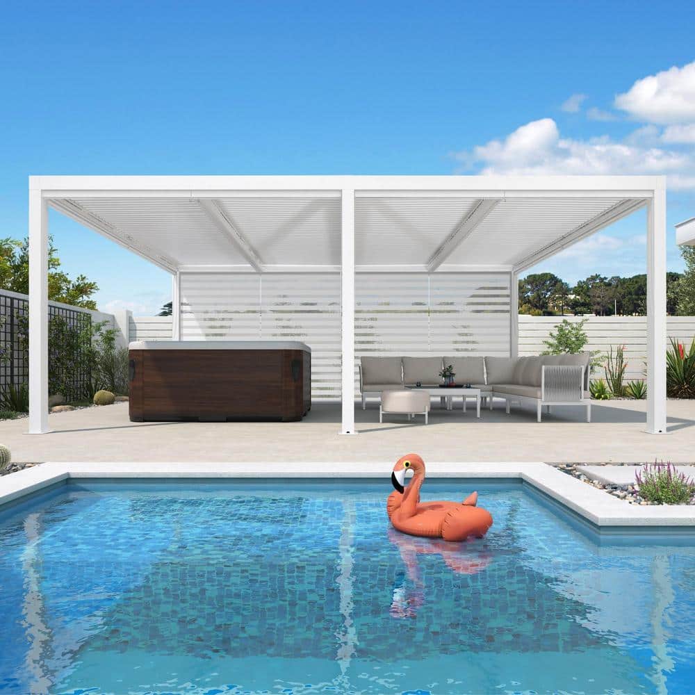 PURPLE LEAF 12 ft. x 20 ft. White Aluminum Frame Louvered Pergola with ...
