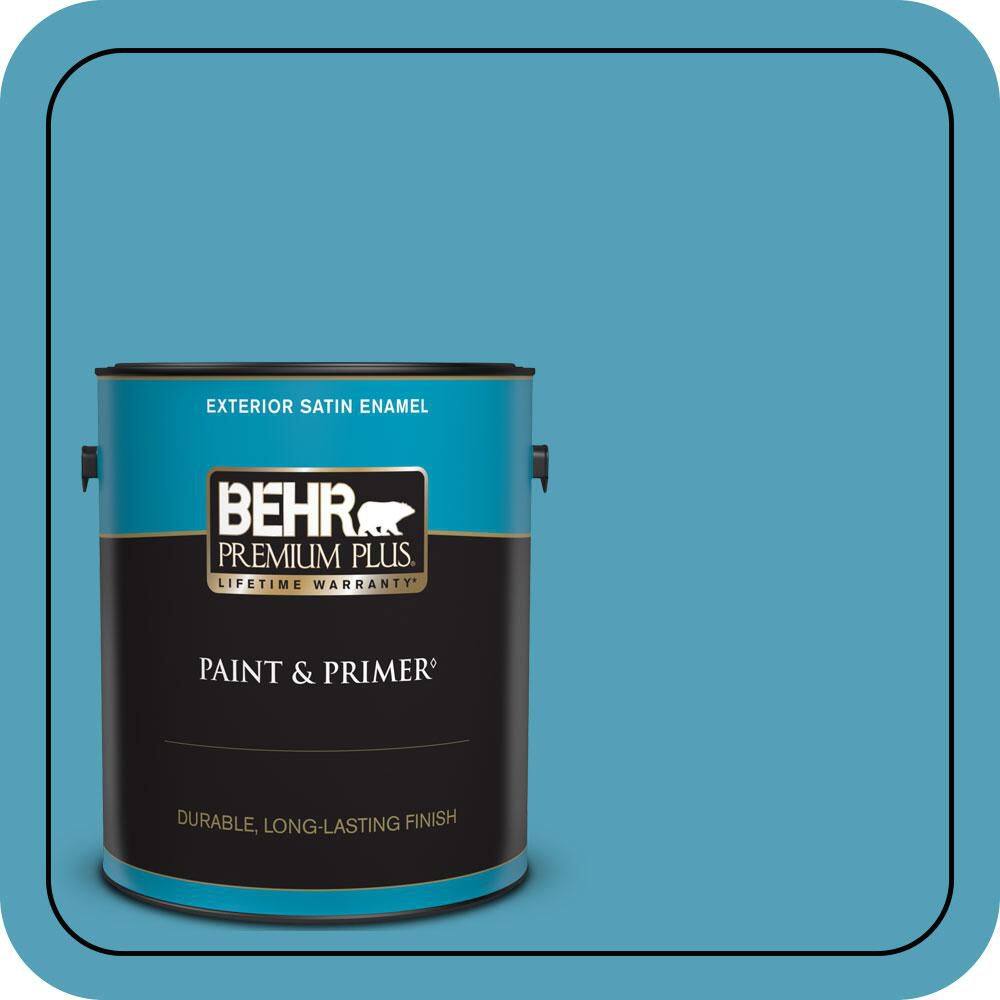 BEHR PREMIUM PLUS 1 gal. #M480-5A North Pole Blue Satin Enamel Exterior ...