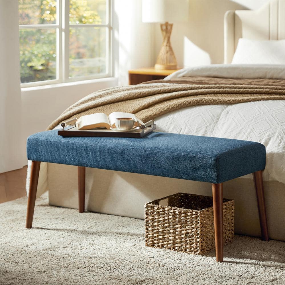 JAYDEN CREATION Saboor Navy 44 in. Dining Bench with Solid Wood Legs ...