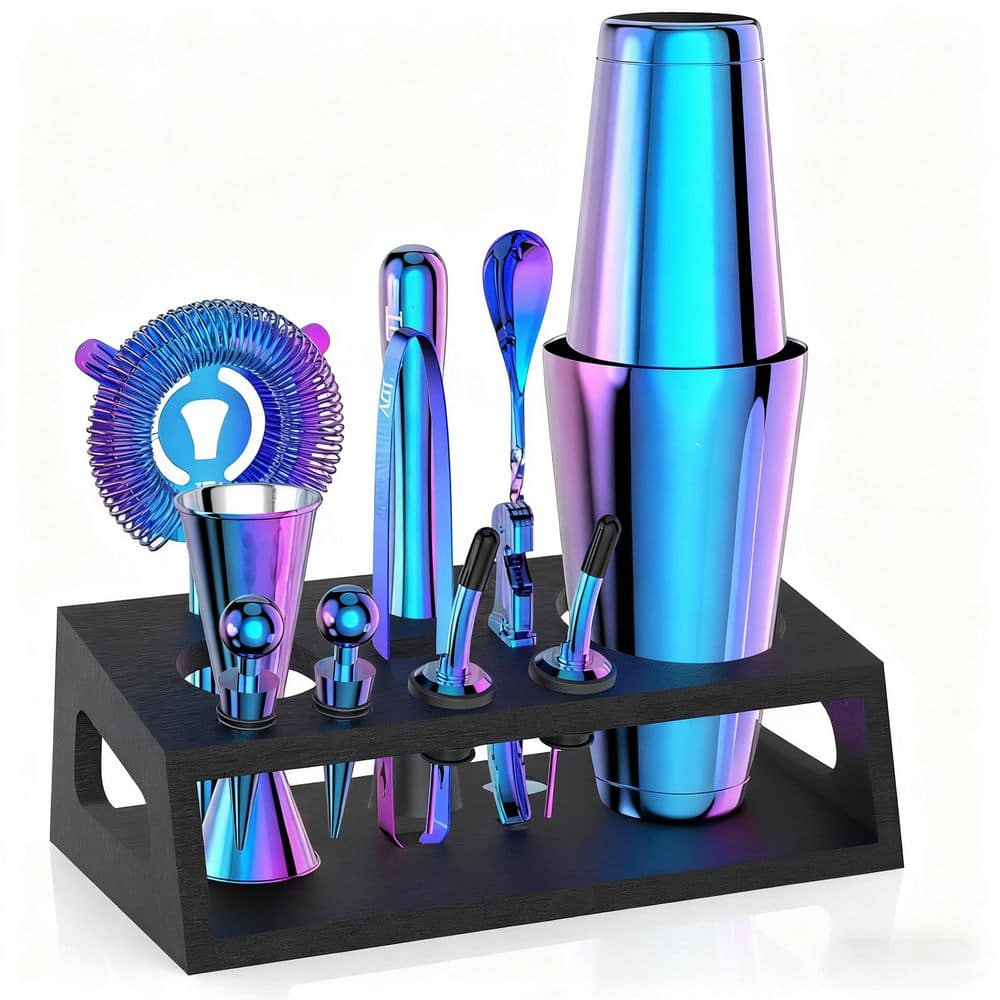Wudkey 12-Pieces Multi-Colored Cocktail Shaker Set Mixology Bartender ...