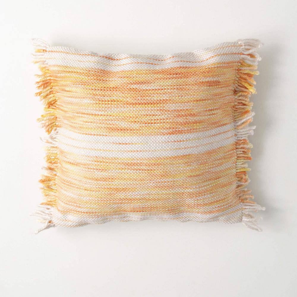 SULLIVANS 18 in. x 18 in. Yellow Striped Fringed Throw PIllow, Cotton ...