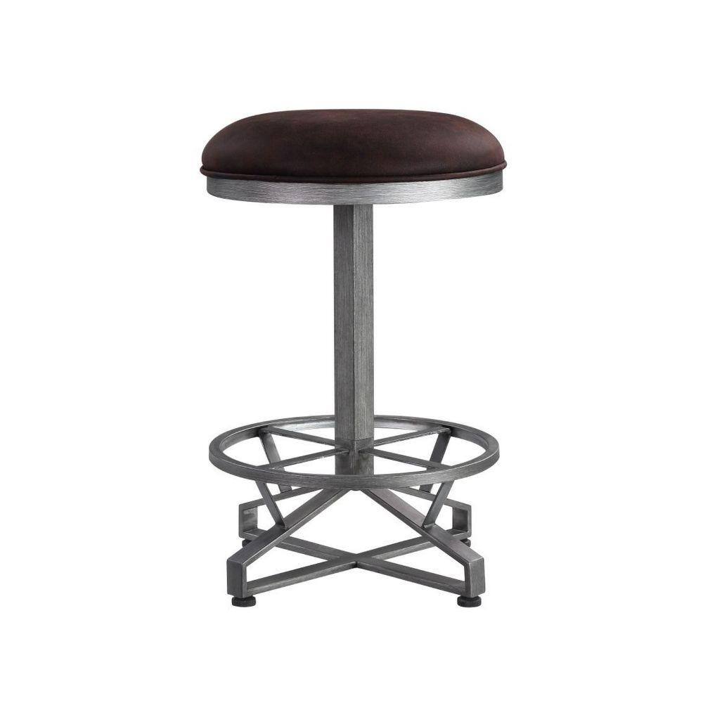 Benjara 24 in. Brown Low Back Metal Frame Counter Height Stool with ...