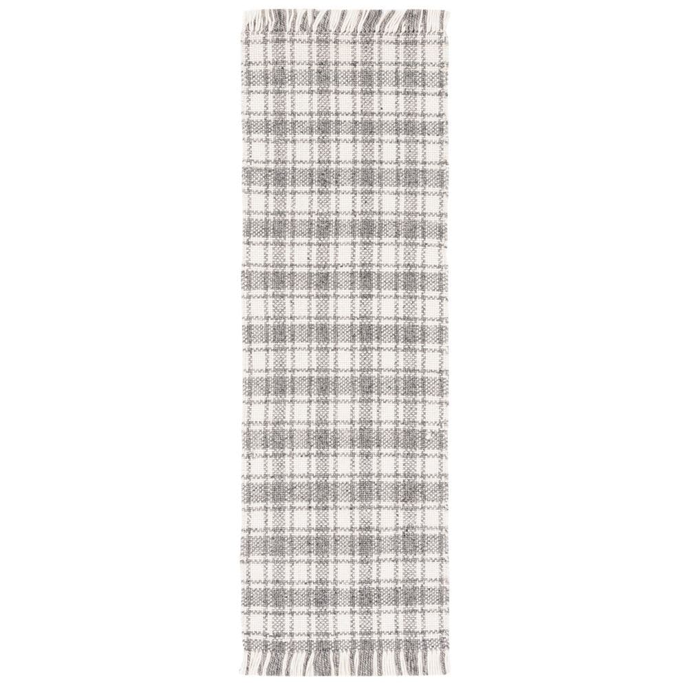 SAFAVIEH Natura 2 ft. x 8 ft. Gray/Ivory Frayed Plaid Runner Rug ...