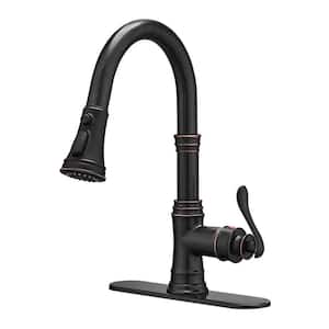 WOWOW Single Handle Pull Down Sprayer Kitchen Faucet with Glass Rinser ...
