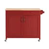 StyleWell Bainport Chili Red Wooden Rolling Kitchen Cart with Butcher ...