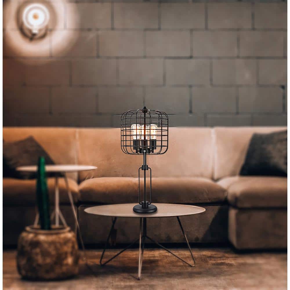 Sunpez 26 in. Black Industrial Wire Cage Table Lamp for Living Room ...