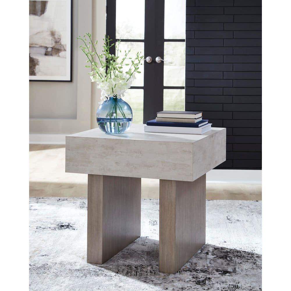 Signature DESIGN BY ASHLEY Jorlaina 26 in. White/Light Gray Square MDF ...