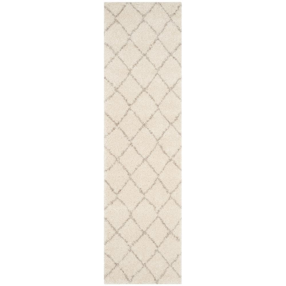 SAFAVIEH Arizona Shag Ivory/Beige 2 ft. x 10 ft. Geometric Diamond ...