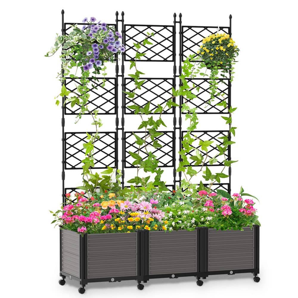 ABORON 63 in. H Planter Box Raised Garden Bed with Trellis and Wheels ...