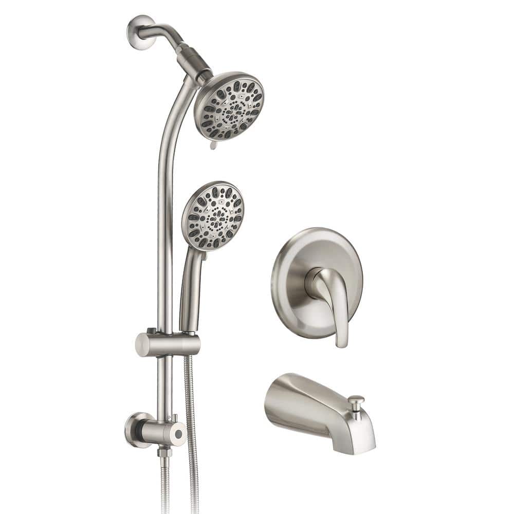 Flynama Drill-Free 7-Spray Round Dual Shower Head System with Tup Spout ...
