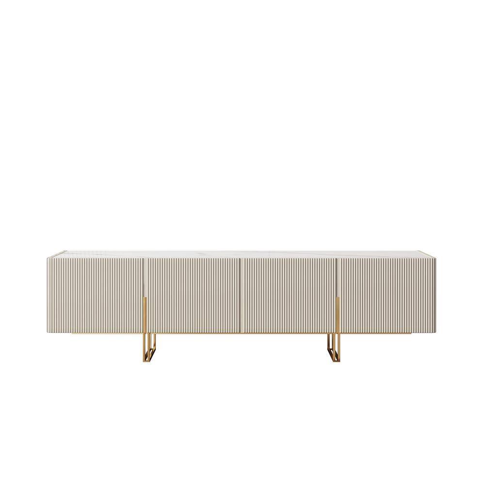 JASIWAY Modern Beige TV Stand Fits TV 85 in. with Gold Metal Leg J ...