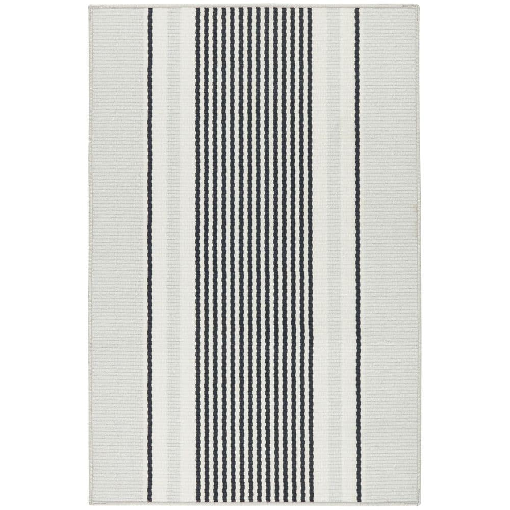DASH & ALBERT Gunner Stripe Machine Washable Grey 4 ft. x 6 ft. Indoor ...