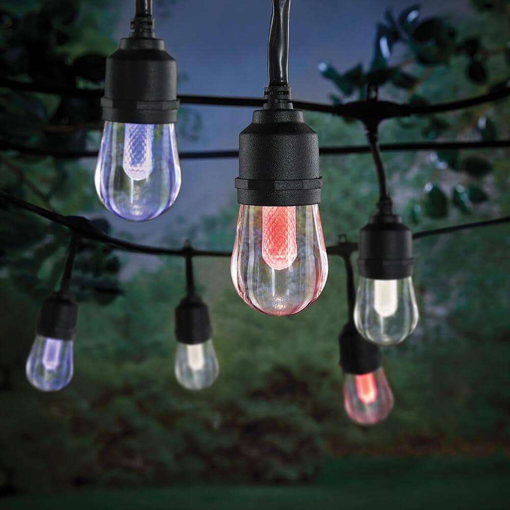 Hampton Bay Smart Black 12-Light 24 ft. Indoor/Outdoor Plug-in ...