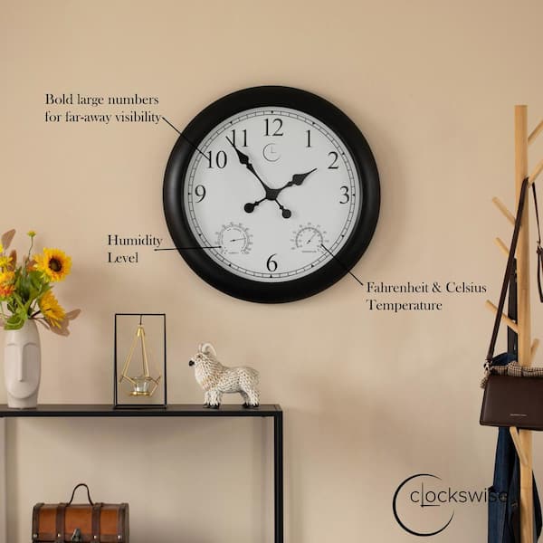 Large Outdoor Clock Thermometer Combo Black Large Outdoor Wall Clock
