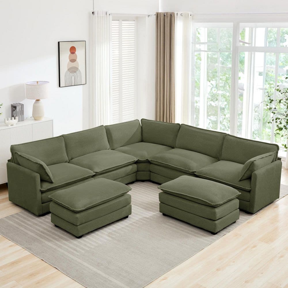 JEAREY 113.4 in. W 7-Piece Modern Corduroy Fabric Sectional Sofa with ...
