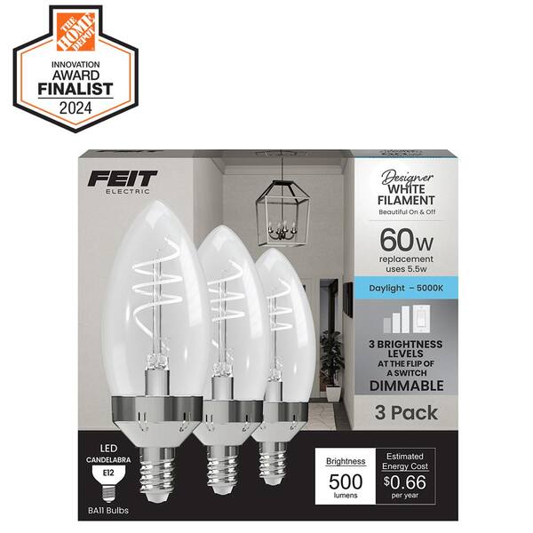 Reviews for Feit Electric 60W Equivalent B11 E12 Candelabra Switch to Dim White Filament Clear ...