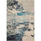 Nourison Celestial Sublime Ivory/Teal Blue 6 ft. x 9 ft. Abstract ...