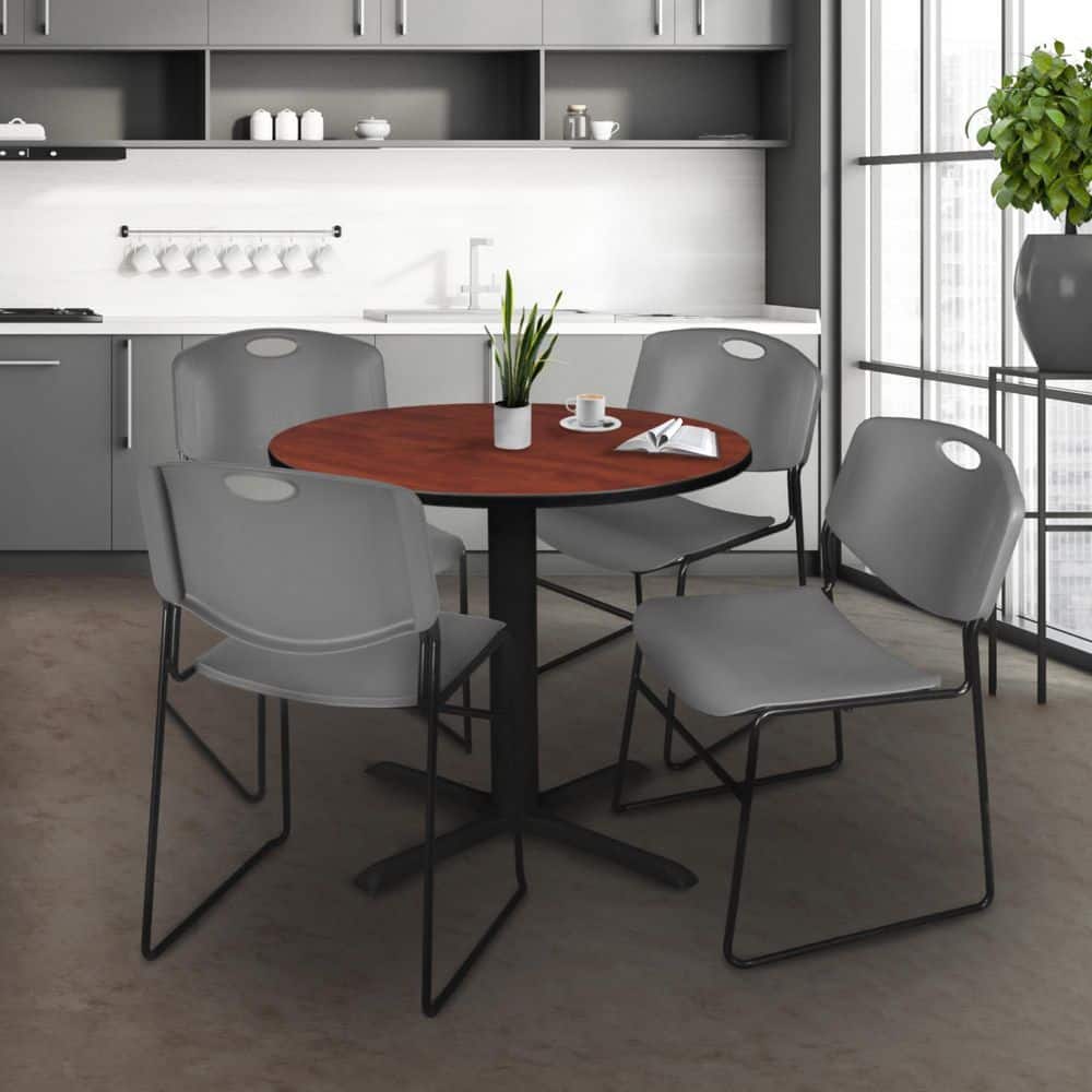 Regency Cain 30 in. Cherry Round X-Base Breakroom Table Desk and 4 Zeng ...