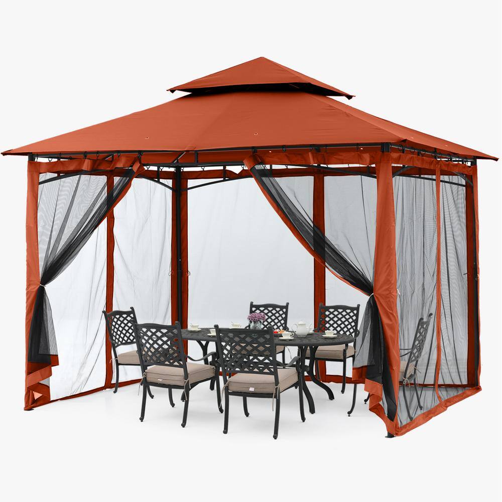 ABCCANOPY 11 ft. x 11 ft. Red Steel Outdoor Patio Gazebo with Vented ...