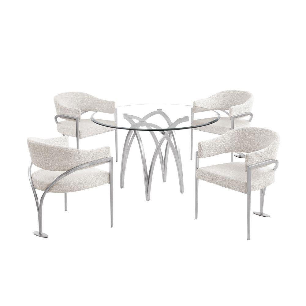 Best Quality Furniture Bayton 5-Piece Clear Tempered Glass Top Brushed ...