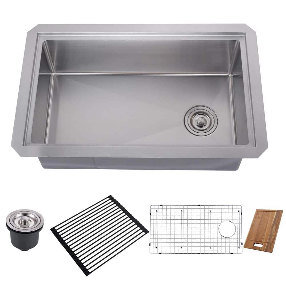 ARCORA 30 in. Drop-in/Undermount Single Bowl 18 Gauge Gunmetal Brushed ...