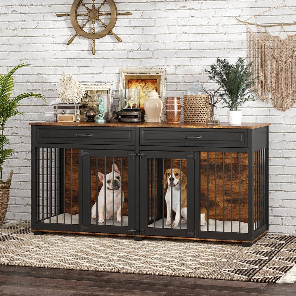 FUFU&GAGA Large Dog House Furniture, Indoor Wooden Dog Crate with 2 ...