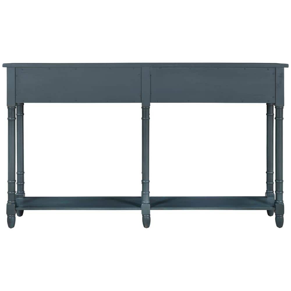 Polibi 58 in. Antique Navy Rectangle Wood Console Table with Two ...