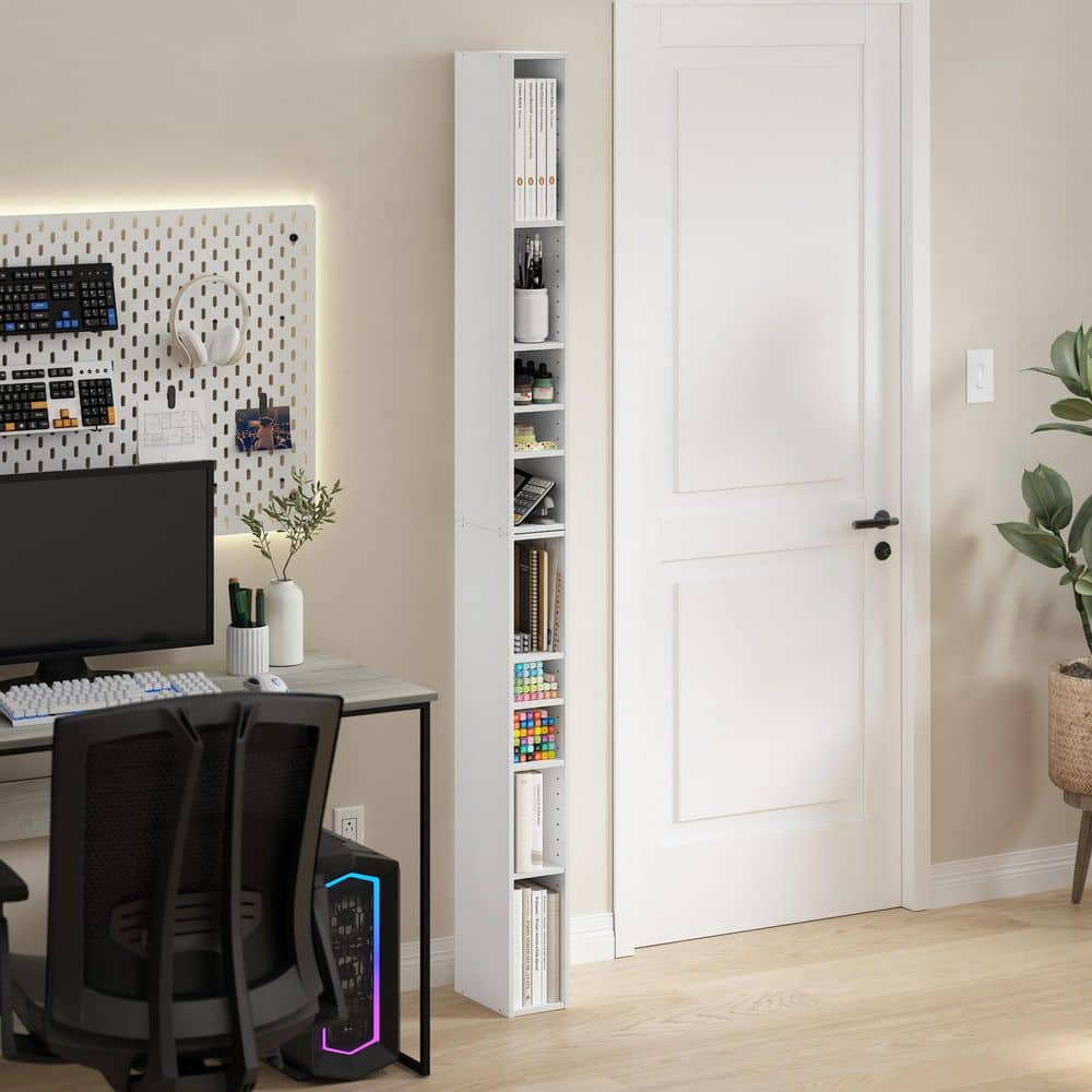 Furinno Fluda 78.74 in. Tall White Wood 10-Shelf Space Saving Bookcase ...