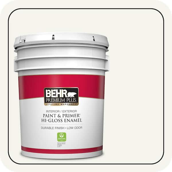 BEHR PREMIUM PLUS 5 gal. #75 Polar Bear Hi-Gloss Enamel Interior ...