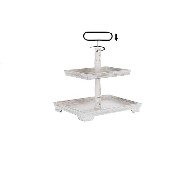 2 Tier Decorative Tray Stand for Coffee Bar，15"White Rectangular ...