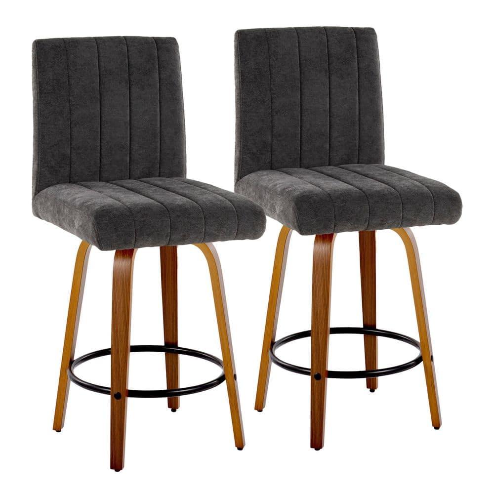Lumisource Hank 26 in. Walnut Wood and Black Fabric Fixed-Height ...