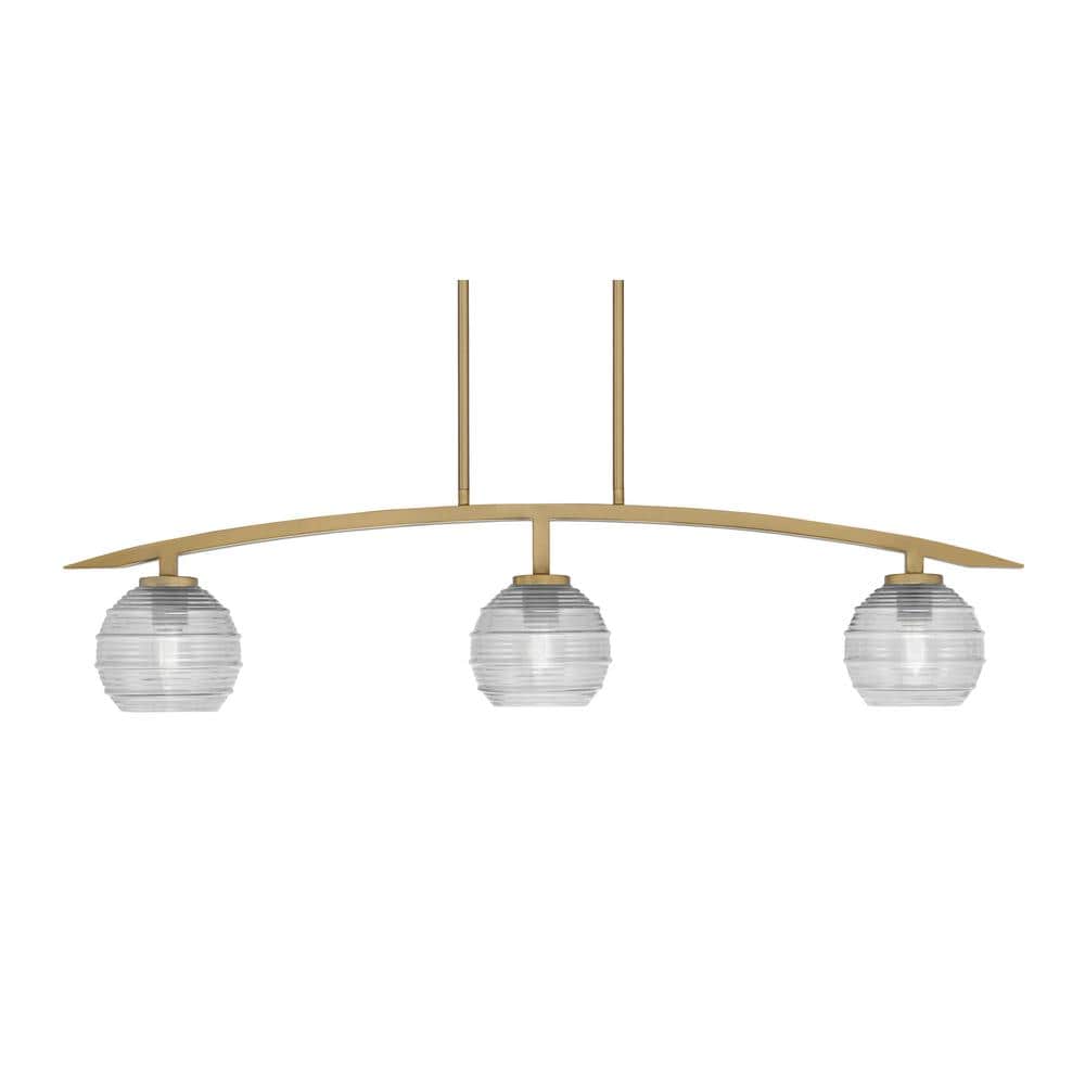 Siena 3-Light, Brass, Linear Chandelier, Any room with Clear Ribbed ...