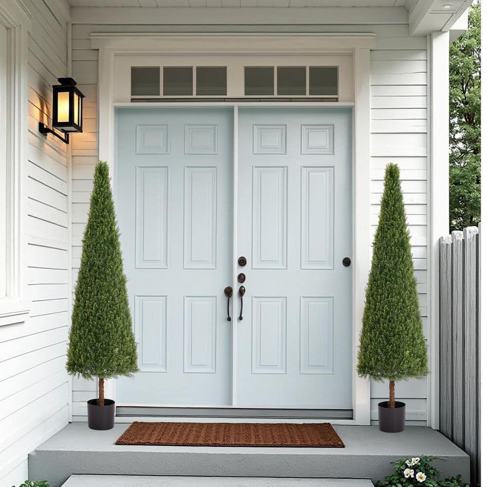 6 ft. Green Artificial Conical Topiary Trees Faux Cedar Bushes and ...