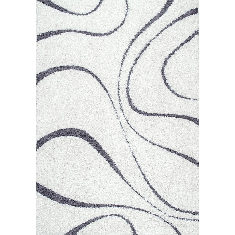 nuLOOM Carolyn Contemporary Curves Shag White 9 ft. x 12 ft. Area Rug ...