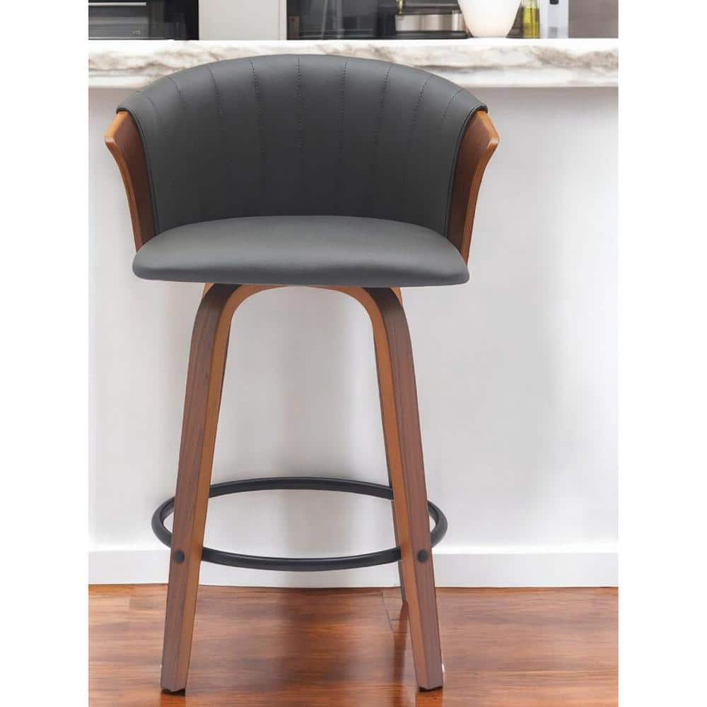 HomeRoots 26 in. Gray High Back Wood Counter Stool Faux Leather Seat 2000534416 - The Home Depot