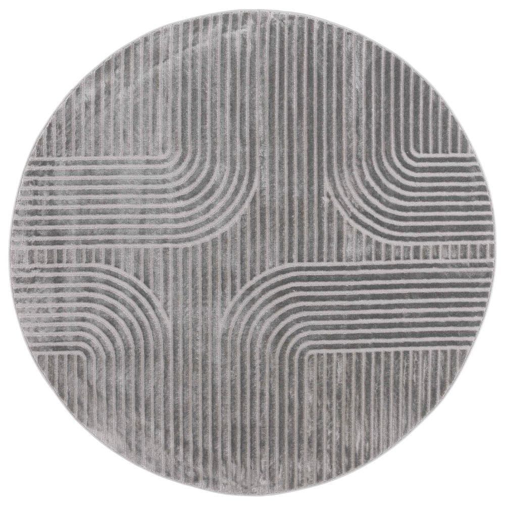 SAFAVIEH Saylor 6 ft. x 6 ft. Gray Arches Striped Round Area Rug ...