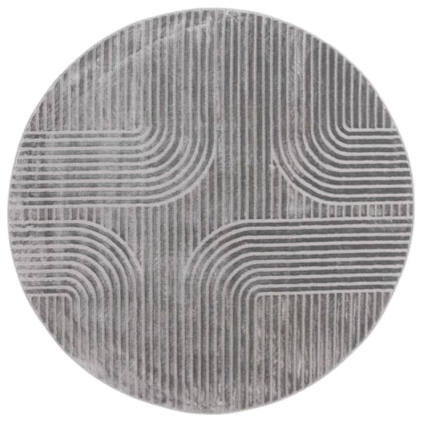 SAFAVIEH Saylor 6 ft. x 6 ft. Gray Arches Striped Round Area Rug ...