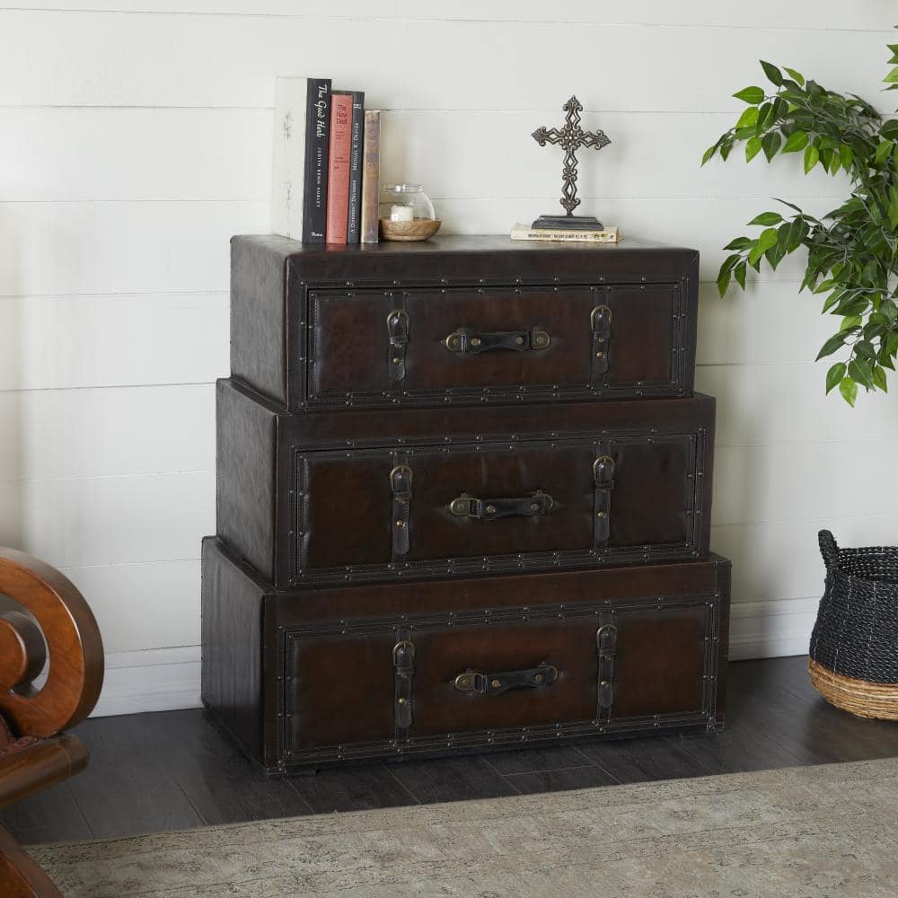 Litton Lane Brown Wood Traditional Chest 16 in. 55734 - The Home Depot