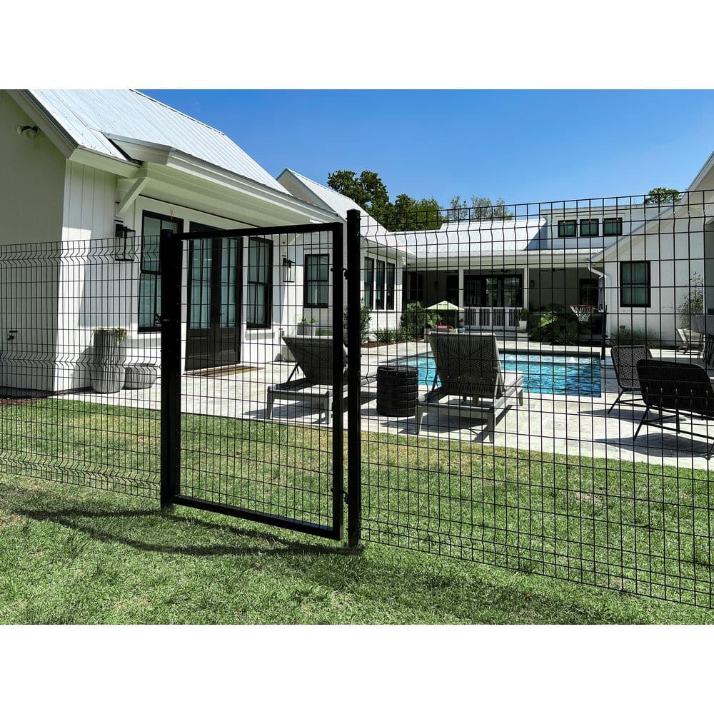 FORGERIGHT Deco Grid 4 ft. x 6 ft. Black Steel Fence Panel 862217 - The ...